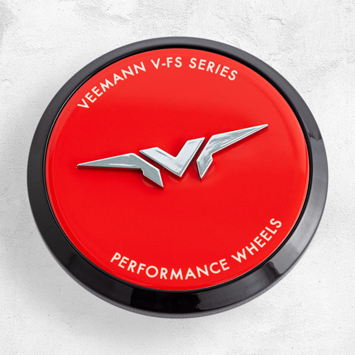 Veemann V-FS Series Centre Caps Gloss Red With Chrome Badge
